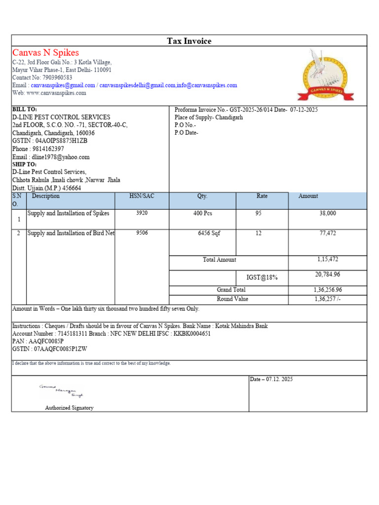 D-line Tax Invoice 014 | PDF