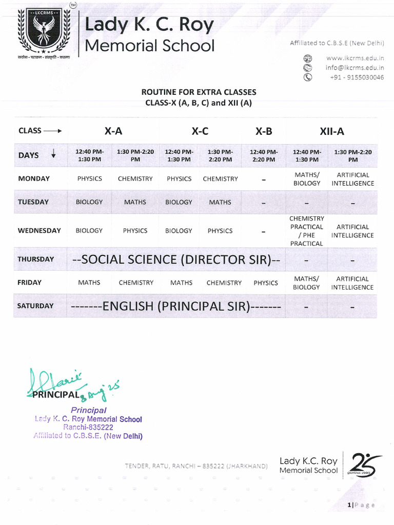Extra Class Routine | PDF