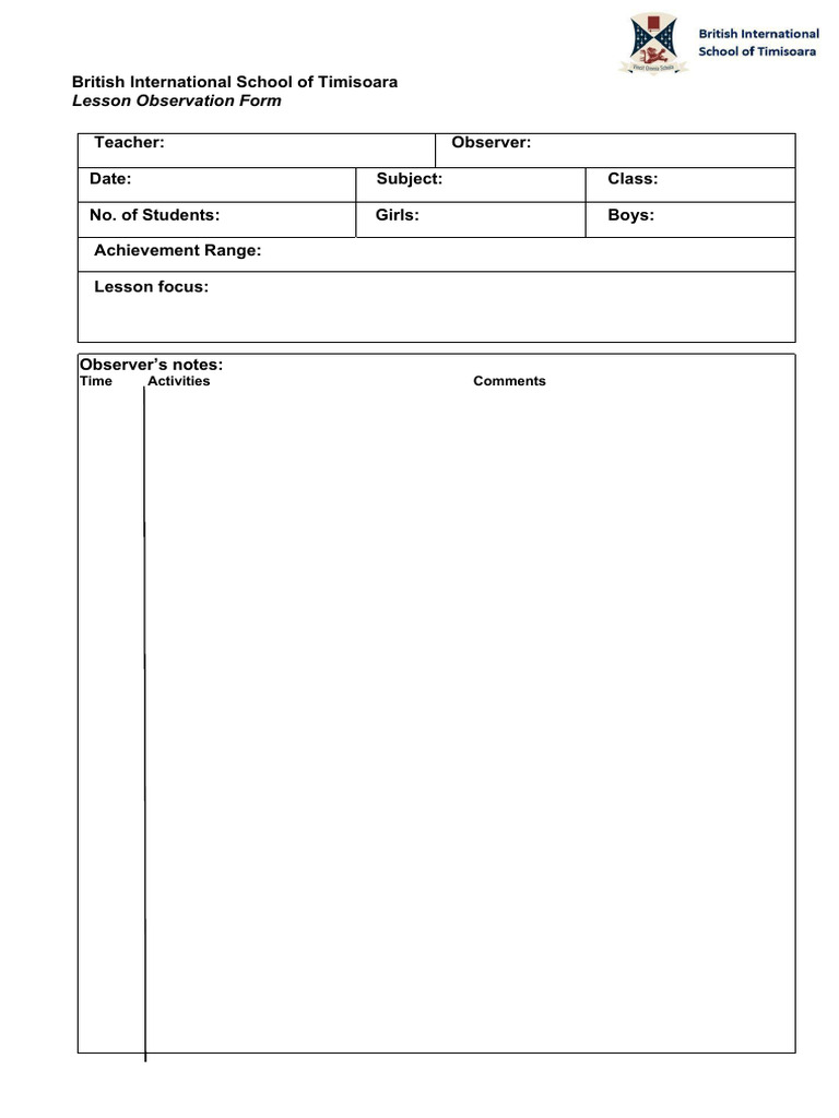 Lesson Observation Form | PDF