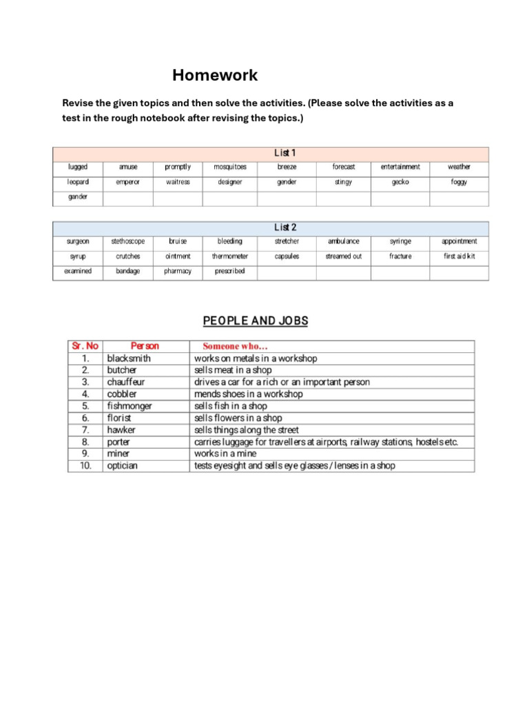 Homework Activities for Vocabulary U-9 | PDF