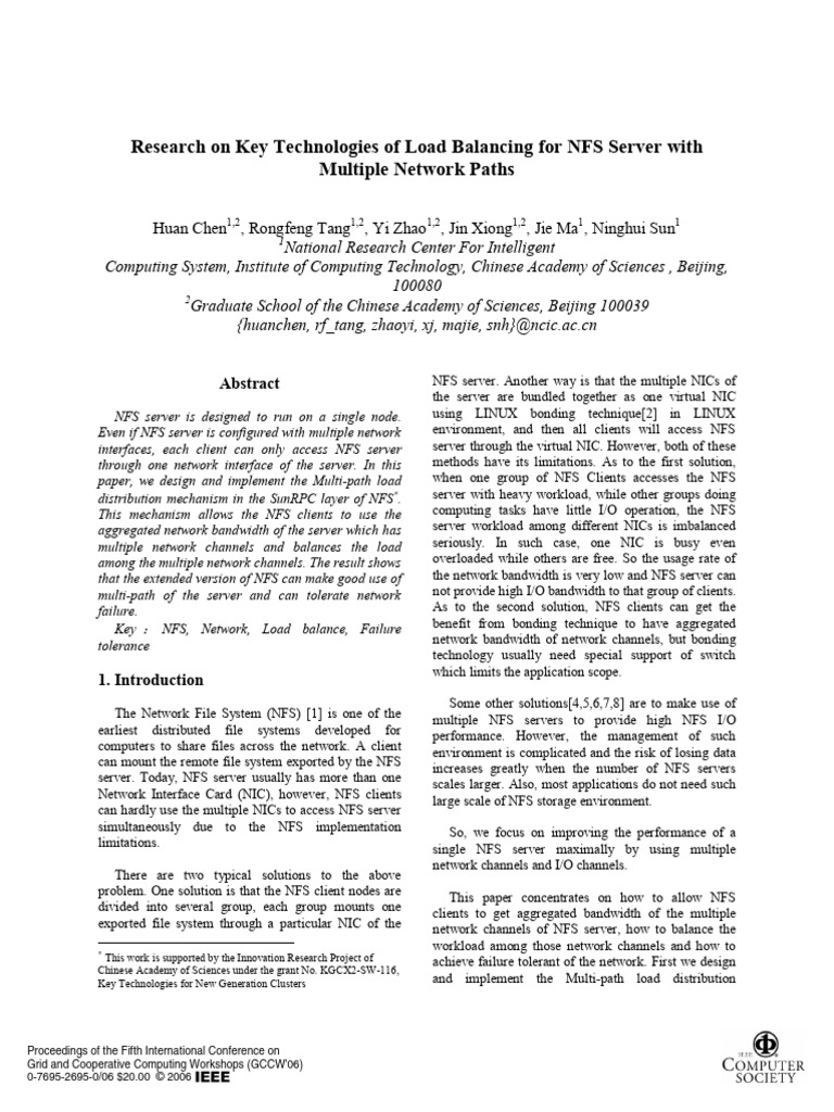 Research On Key Technologies of Load Balancing For NFS Server With ...