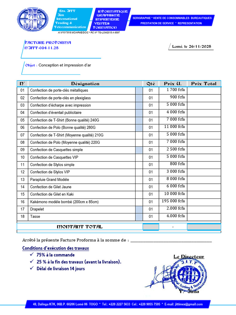 Facture Proforma pour Articles Publicitaires | PDF