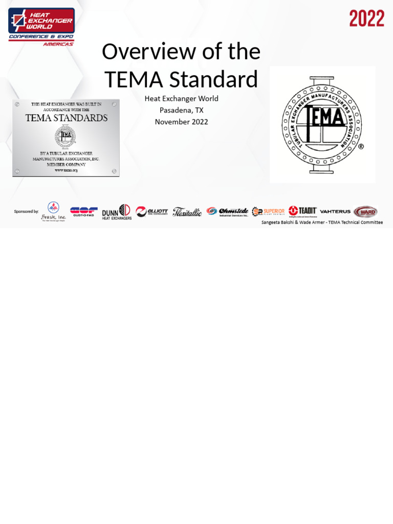 TEMA Overview Keynote Wade Armer Sangeeta Bakshi | PDF | Heat Exchanger ...