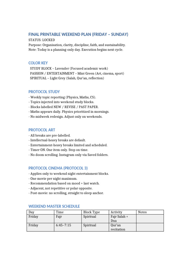 Final Printable Weekend Plan | PDF | Prayer