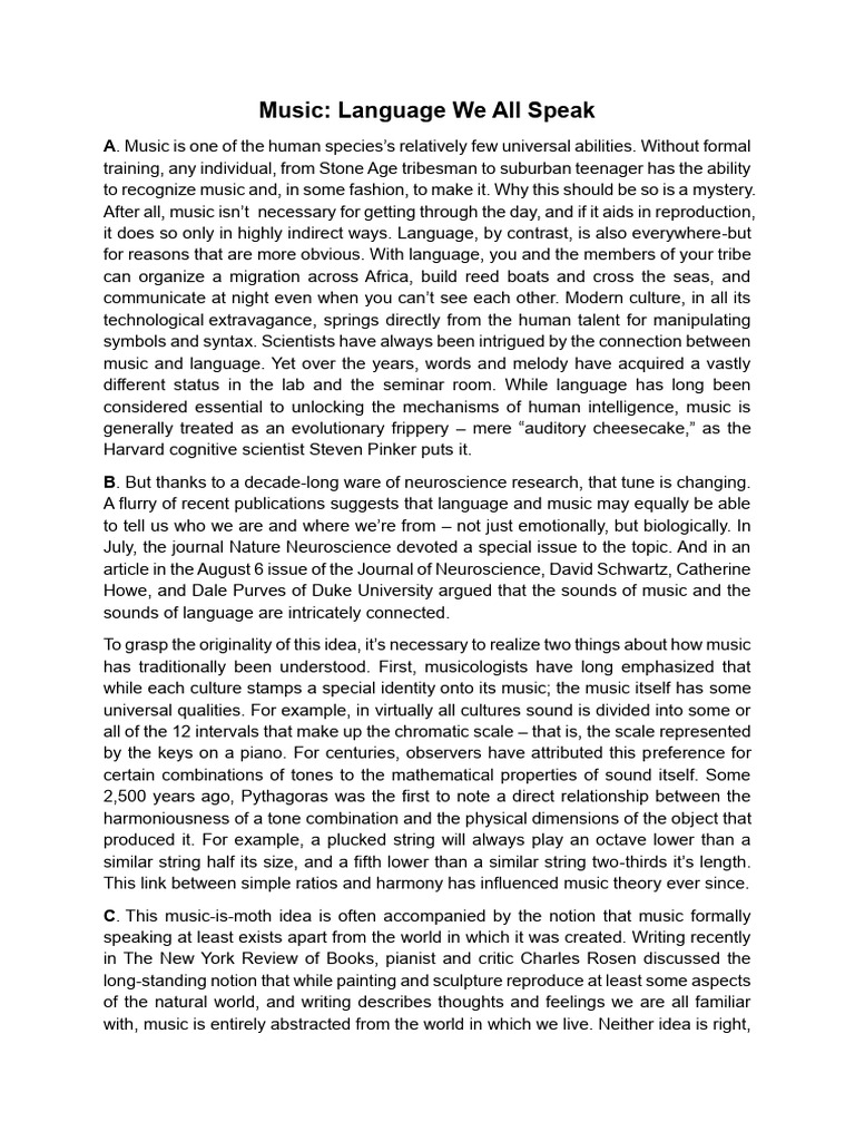 Music Language We All Speak | PDF | Piano | Idea