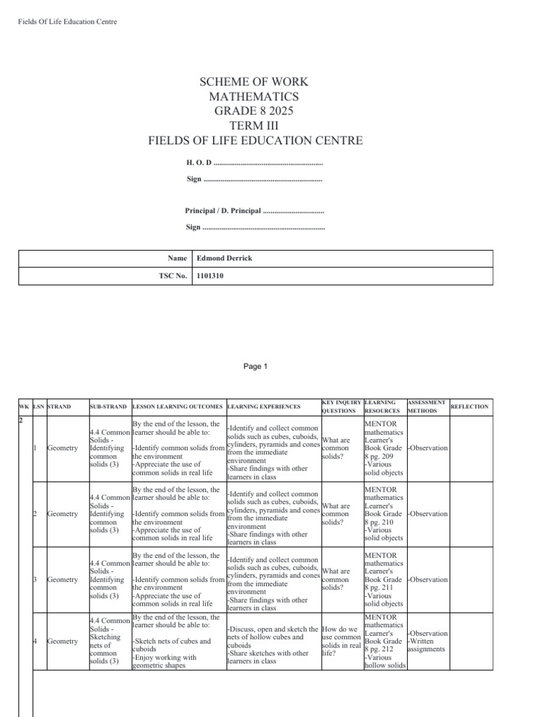Mathematics Grade 8 Term-III | PDF | Geometry | Shape