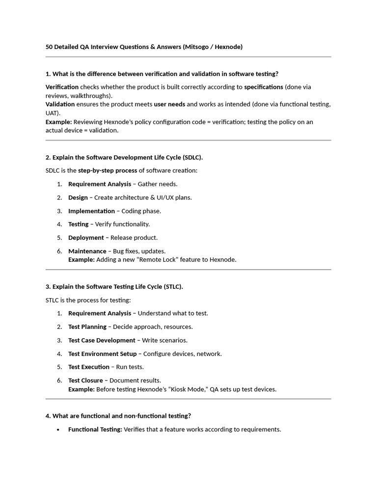 50 Essential QA Interview Questions & Answers | PDF | Software Testing ...