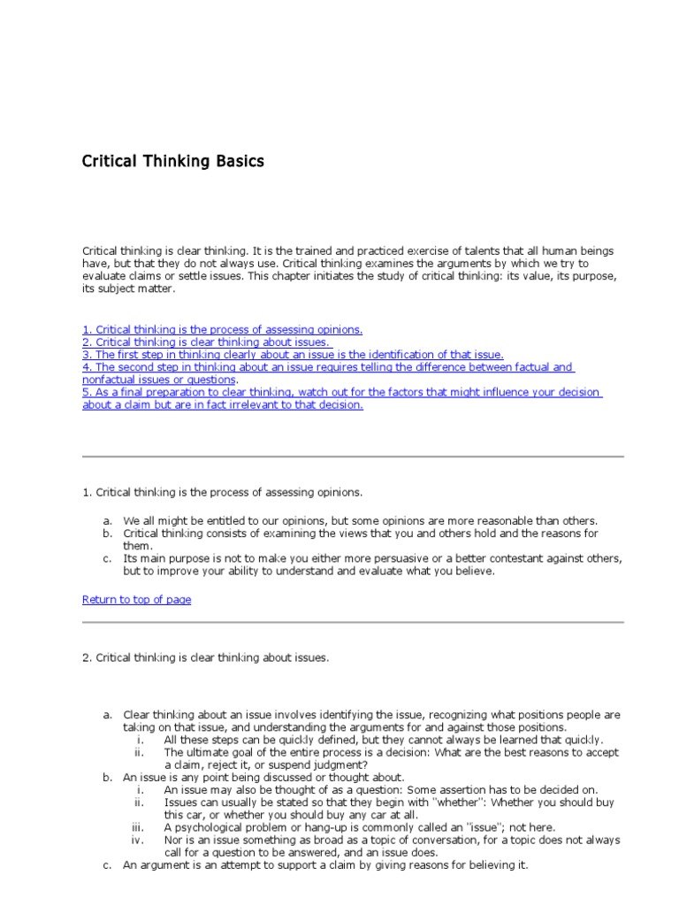 Critical Thinking Basics | PDF | Ambiguity | Argument