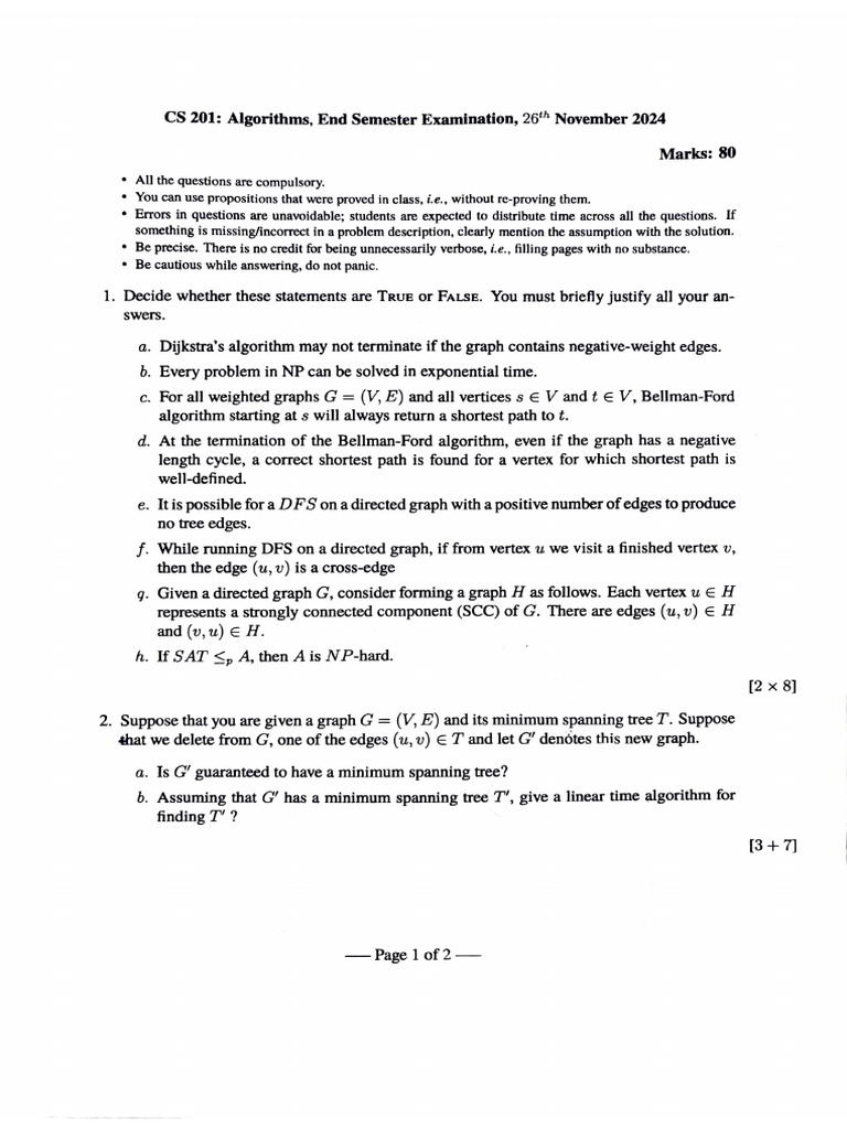 CS 201 Algorithms Exam Questions | PDF | Algorithms And Data Structures ...