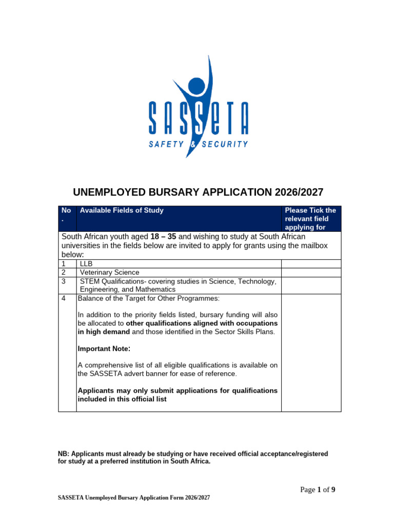 2026 2027 Unemployed Bursary Application 3 | PDF