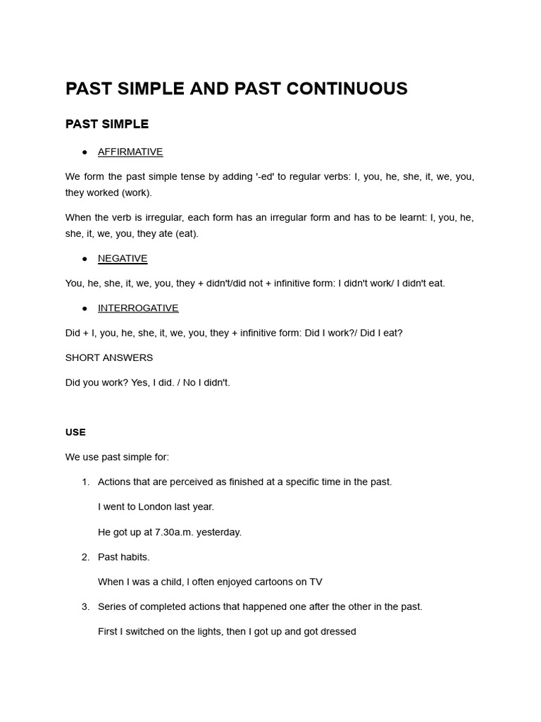 Past Simple vs. Past Continuous Guide | PDF | Grammar | Syntax