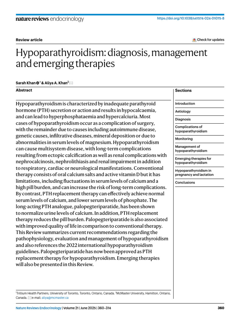 Hypoparathyroidism: Diagnosis and Therapy | PDF | Medical Specialties ...