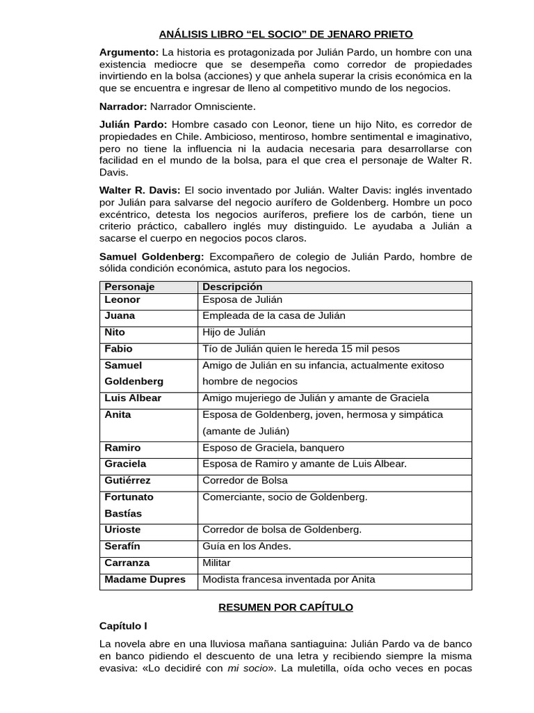 Análisis de "El Socio" de Jenaro Prieto | PDF