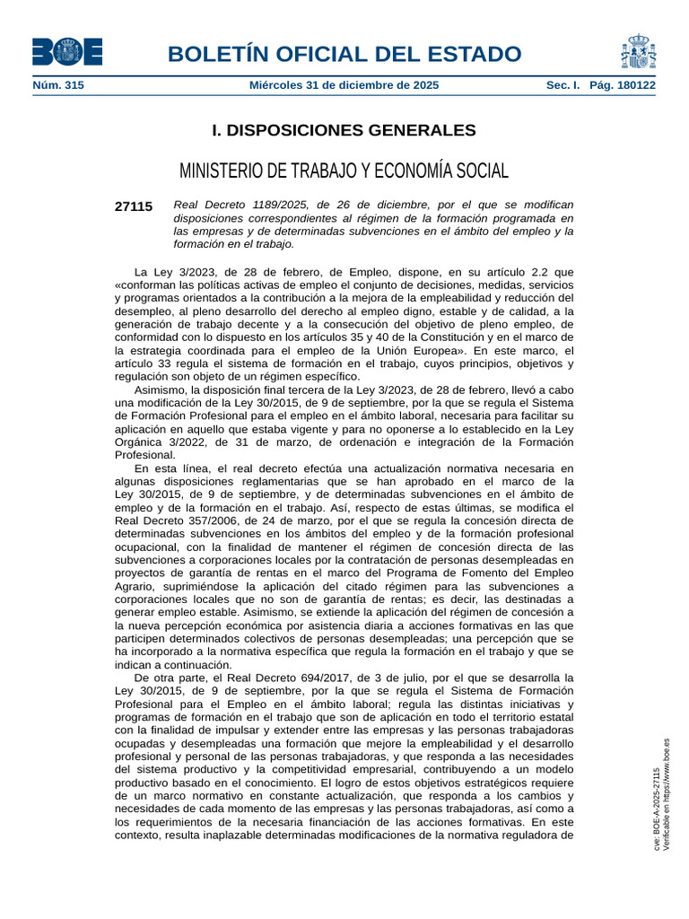 BOE-A-2025-27115 | PDF | Empleo | Economias