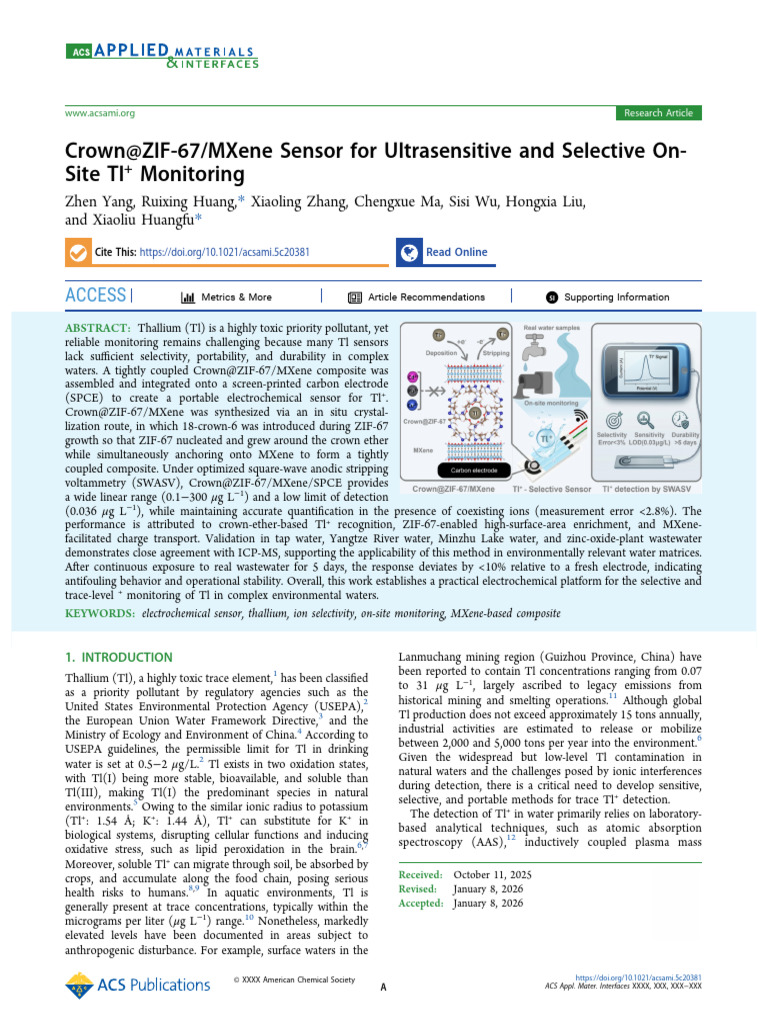 Crown Zif 67 Mxene Sensor for Ultrasensitive and Selective on Site Tl Monitoring | PDF ...