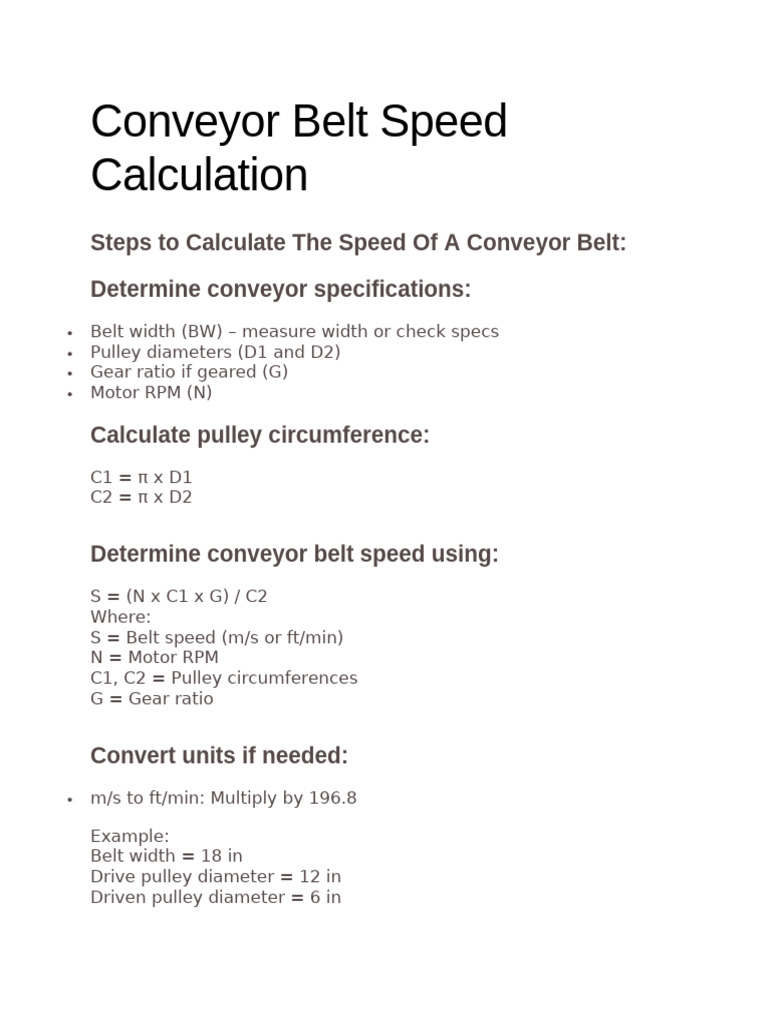 Conveyor Belt Speed Calculation Guide | PDF