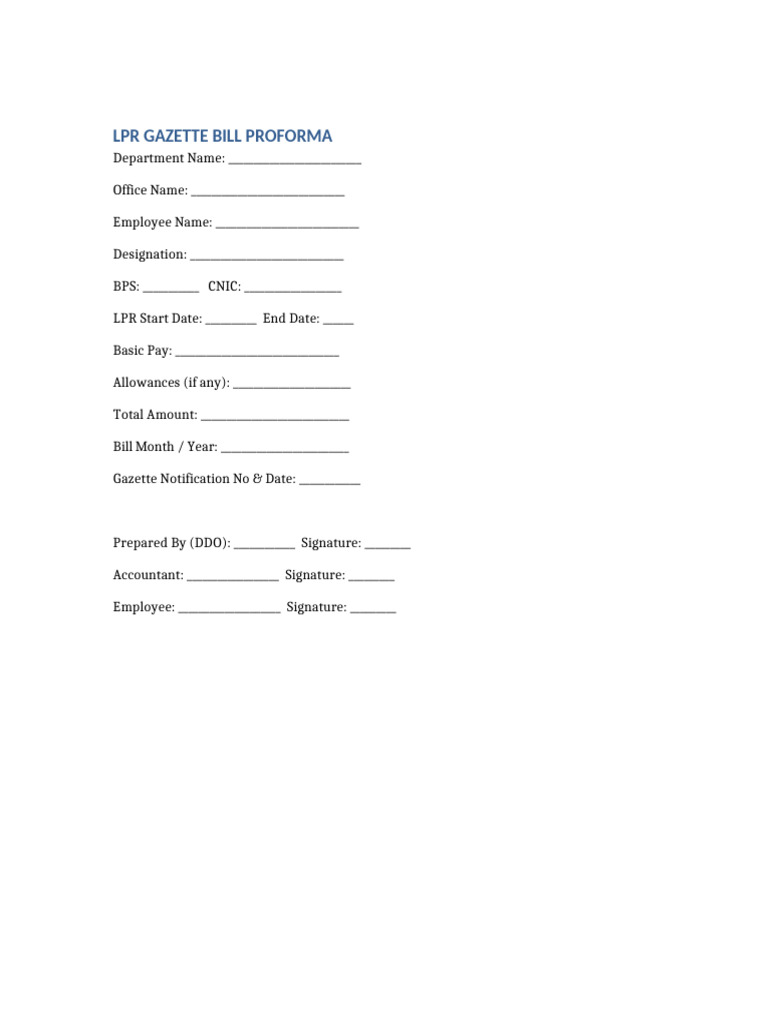 LPR Gazette Bill Proforma Template | PDF