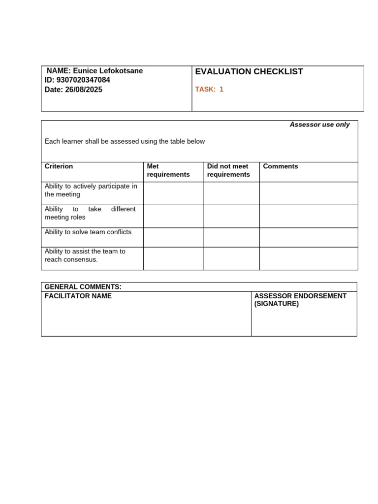 Evaluation Checklist | PDF