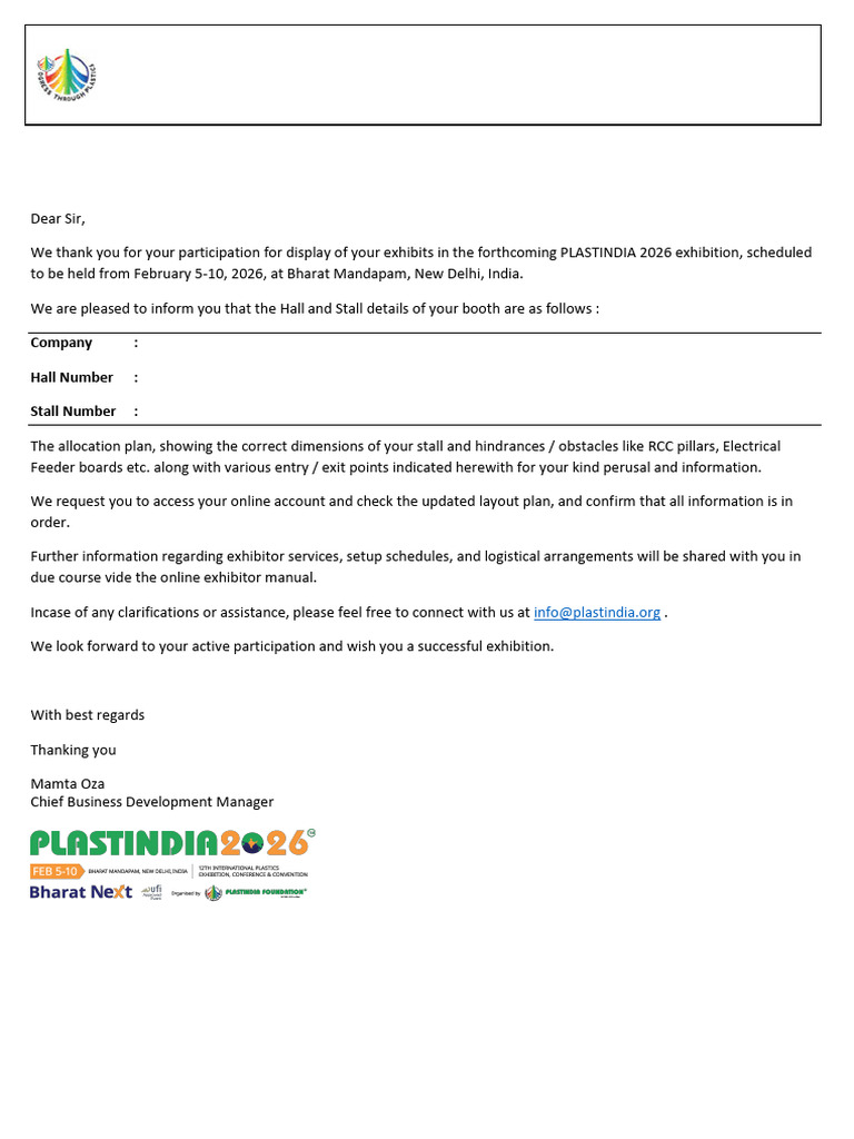 EXH260149 Stall Allocation Letter (1) | PDF