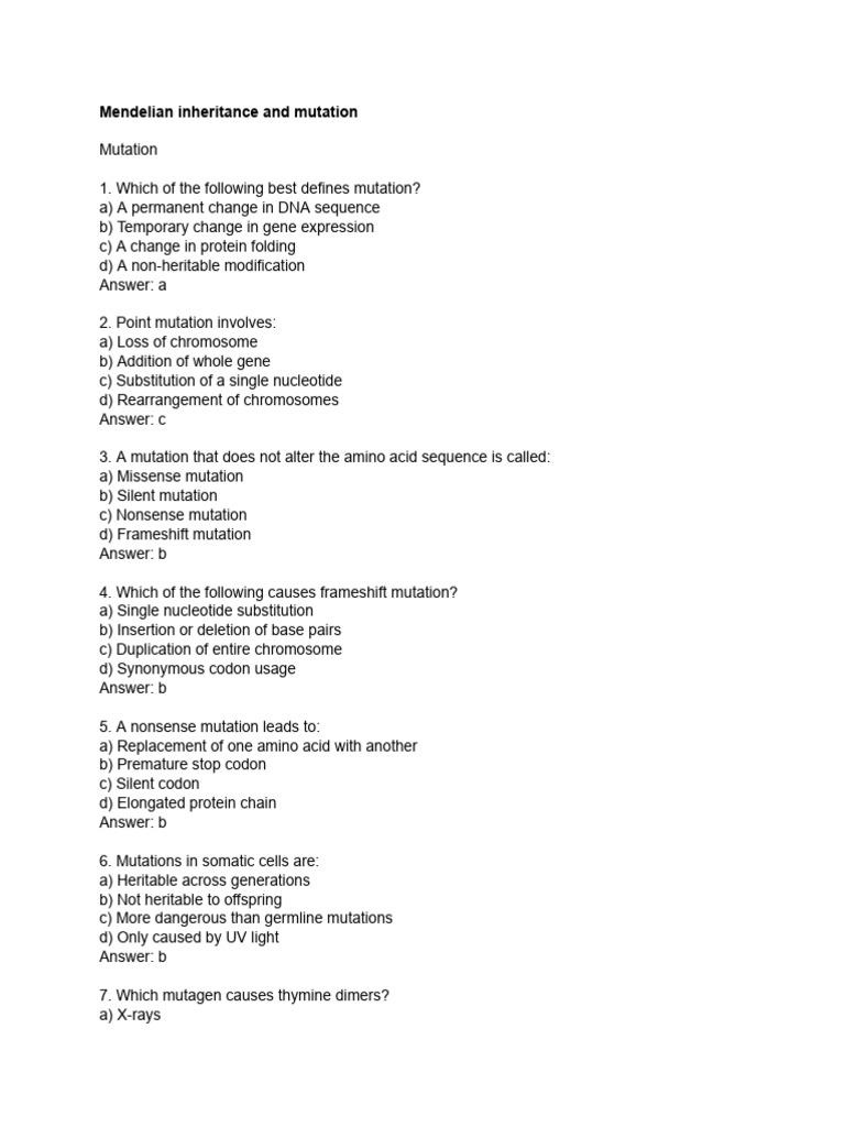 Mendelian Inheritance and Mutations Explained | PDF | Dominance ...