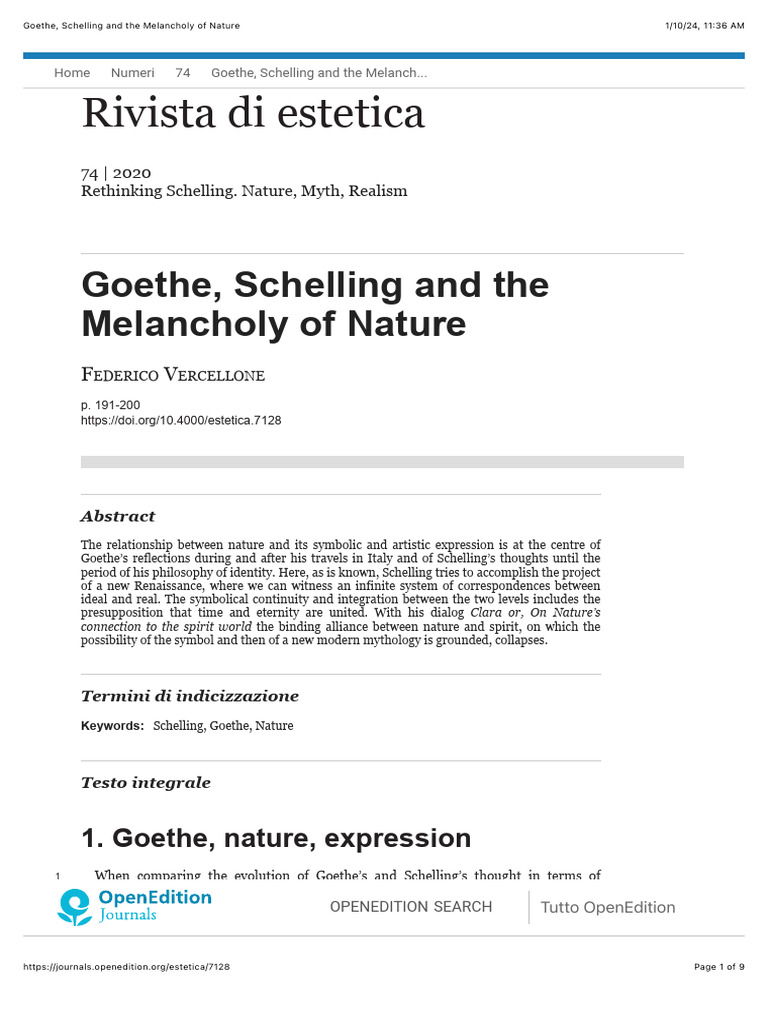 Goethe and Schelling on Nature's Melancholy | PDF | Georg Wilhelm ...