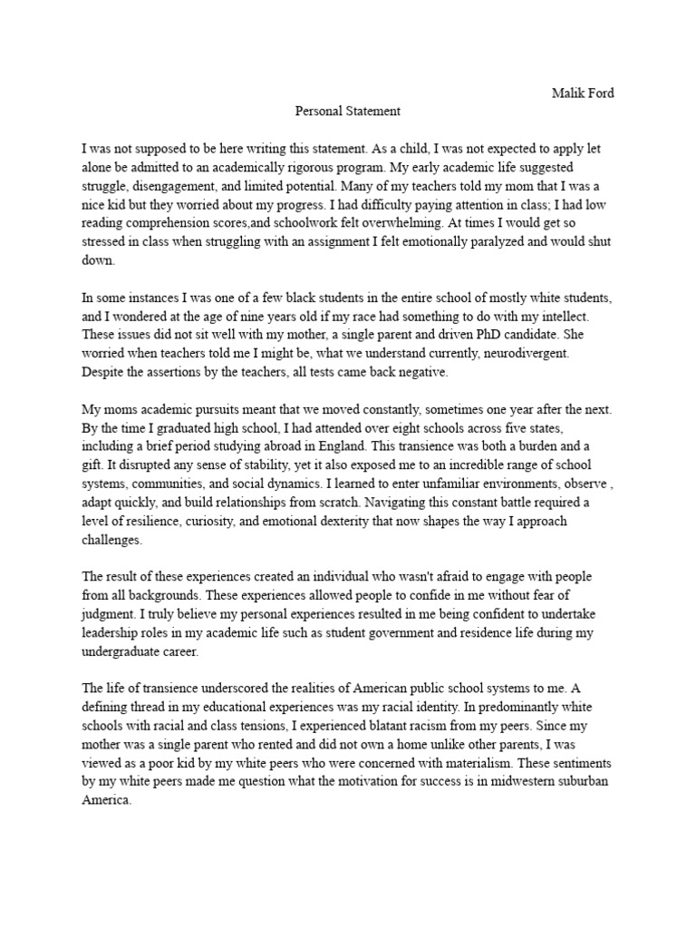 Personal statement 2 | PDF | Experience | Psychological Resilience