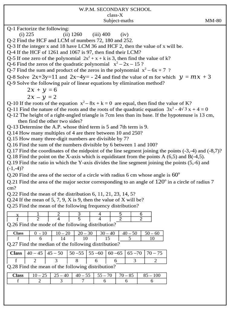 Class 10th Maths Paper | PDF