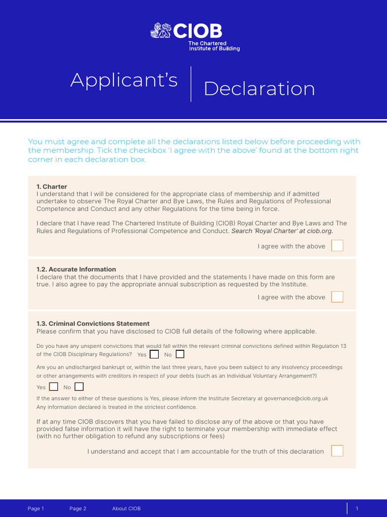 CIOB Membership Application Guidelines | PDF | Bankruptcy