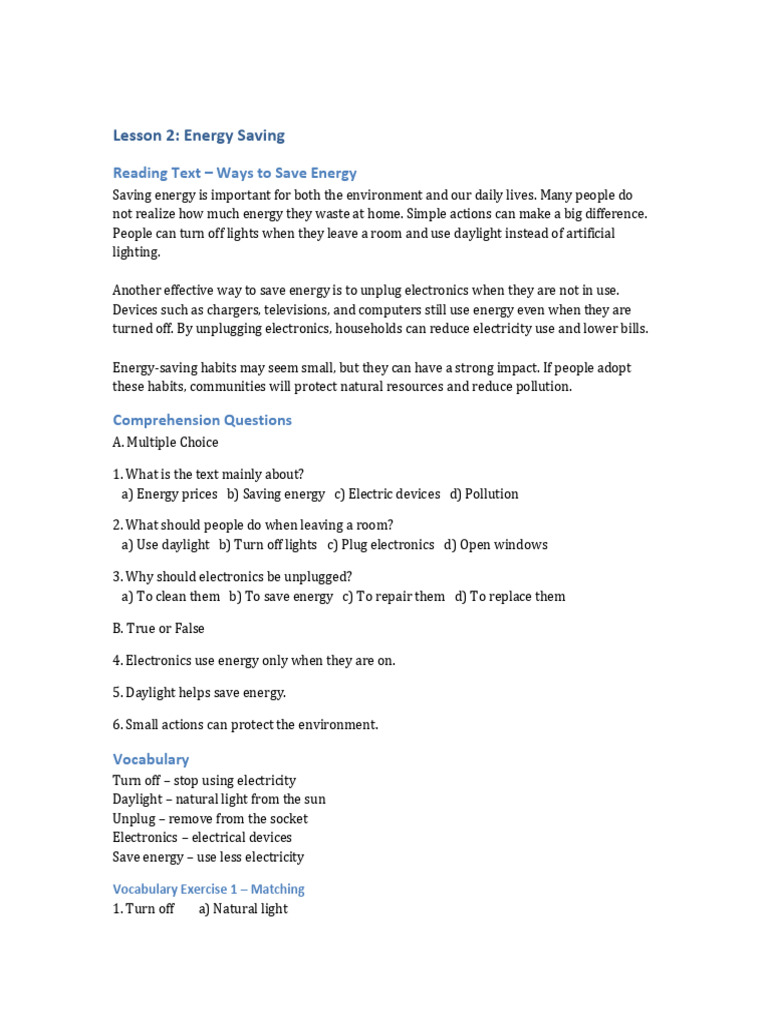 Lesson 2. Energy Saving | PDF | Energy Conservation