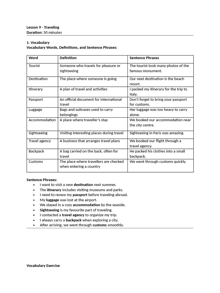 Lesson 9 - Travelling | PDF | Tourism