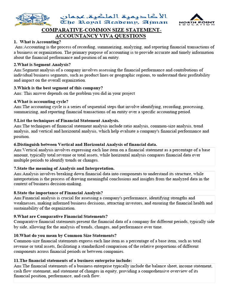 Comparative-common Size Staements - Viva Questions(Sample) | PDF | Balance Sheet | Equity (Finance)