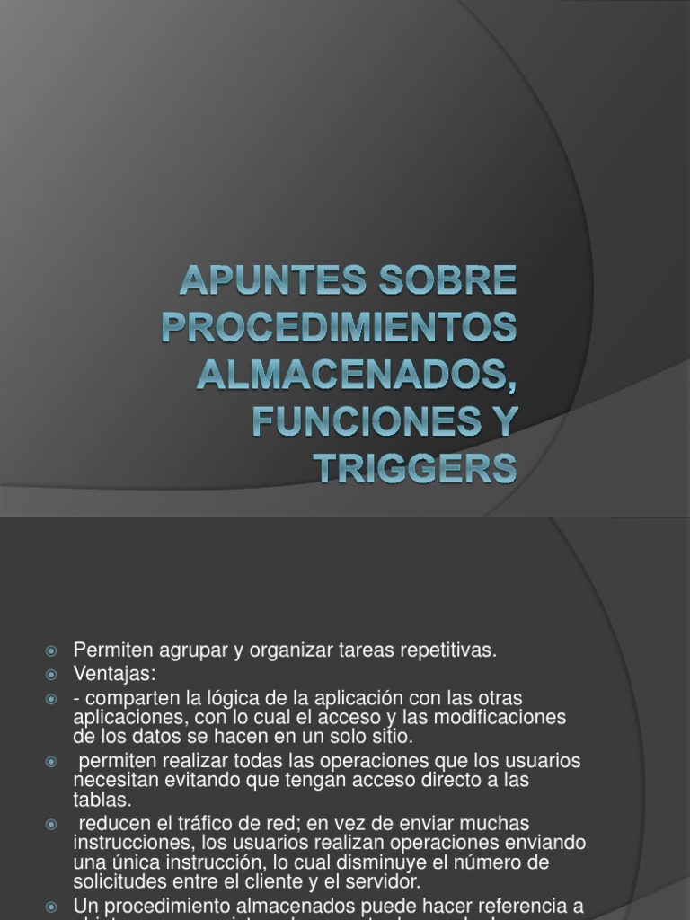 Apuntes Sobre Procedimientos Almacenados Funciones y Triggers | PDF ... Apuntes Sobre Procedimientos Almacenados Funciones y Triggers | PDF ...