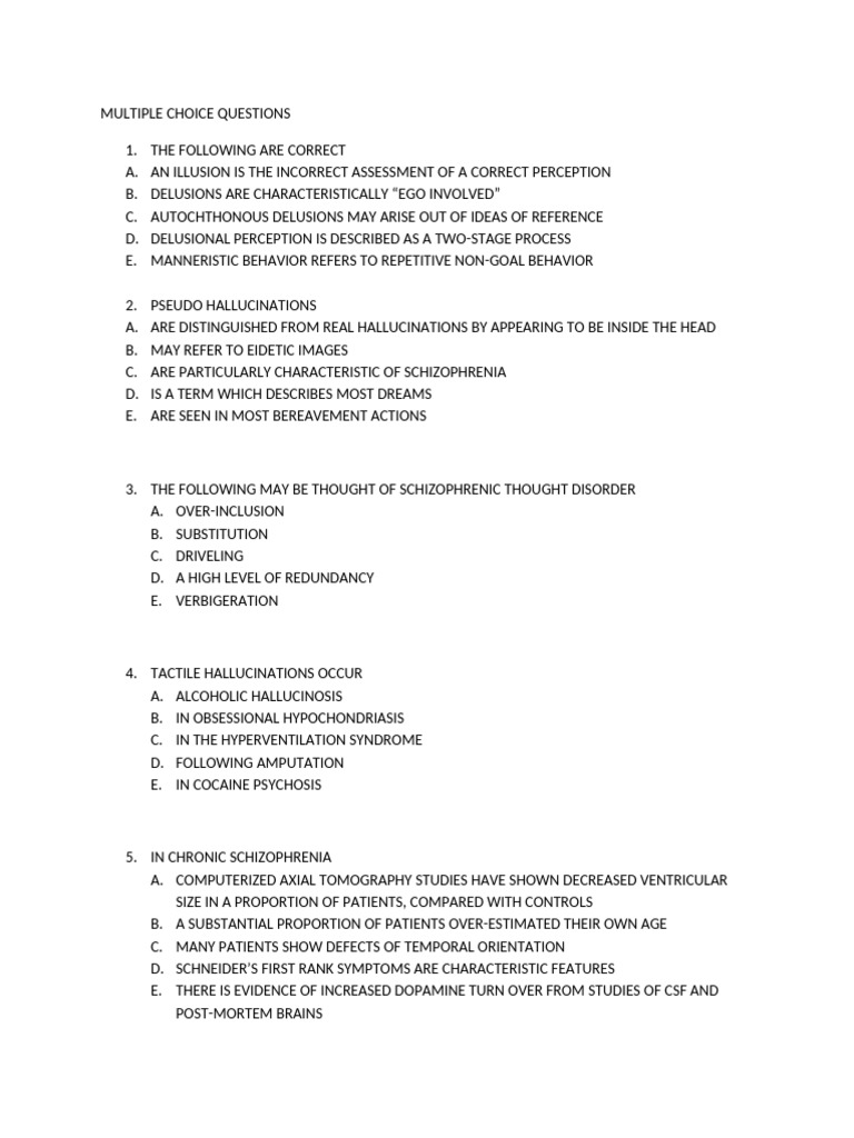 Mental Health Multiple Choice Questions | PDF | Mental Disorder ...