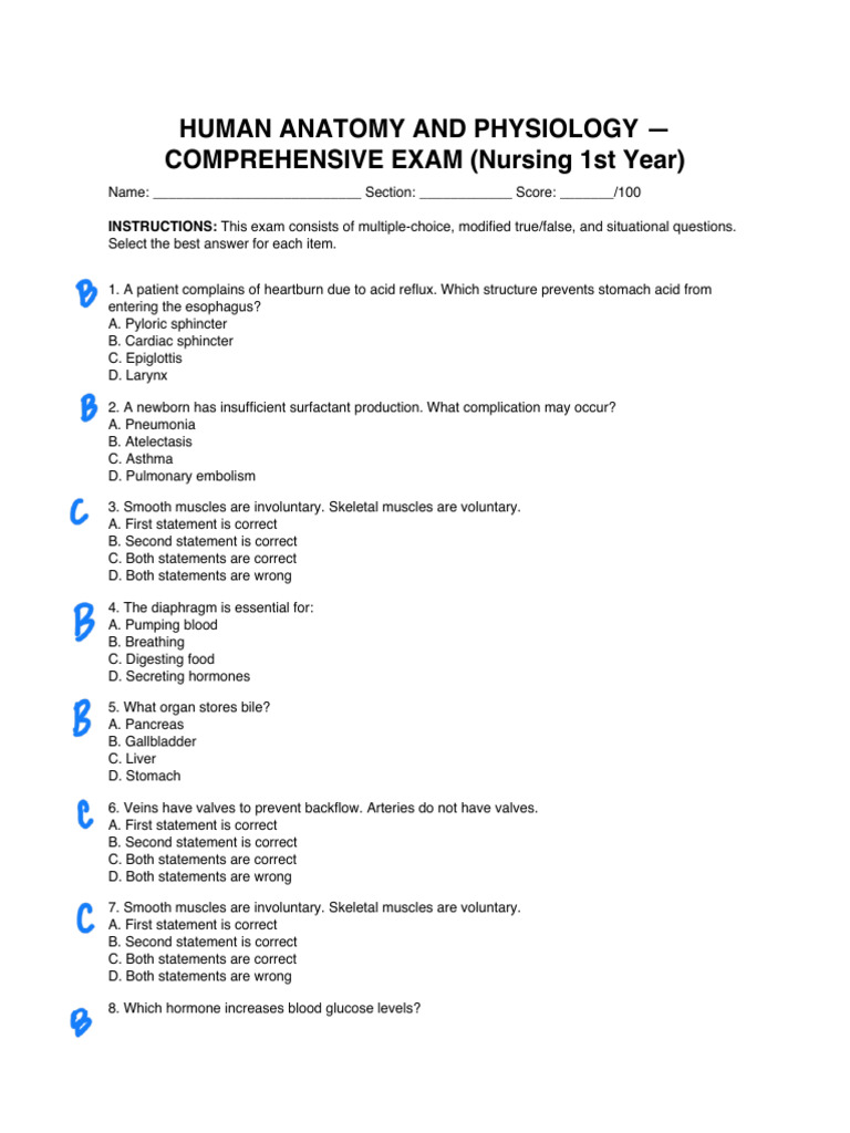 Nursing Exam: Human Anatomy & Physiology | PDF | Heart | Lung