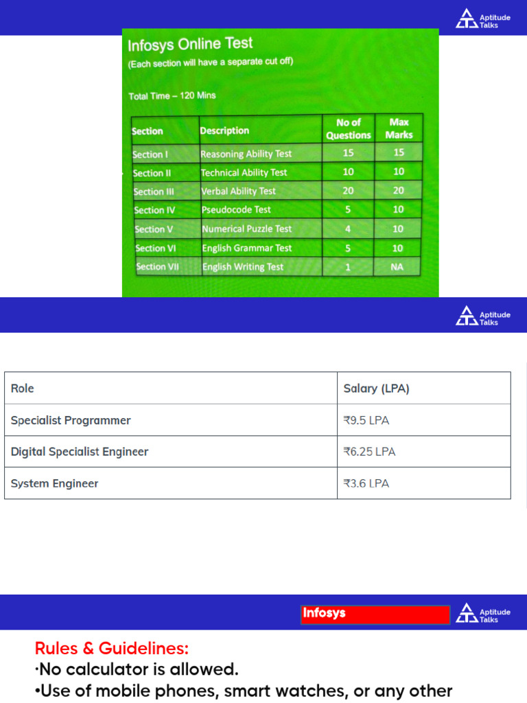 Infosys Aptitude Test Guidelines and Questions | PDF
