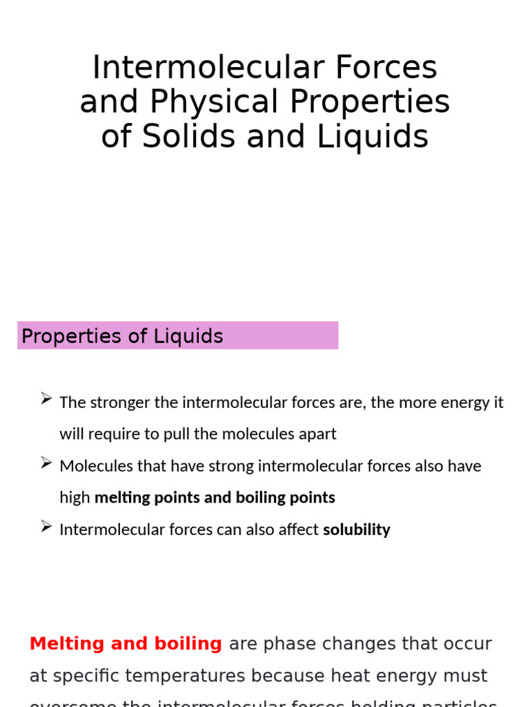 Intermolecular Forces in Liquids and Solids | PDF | Liquids ...