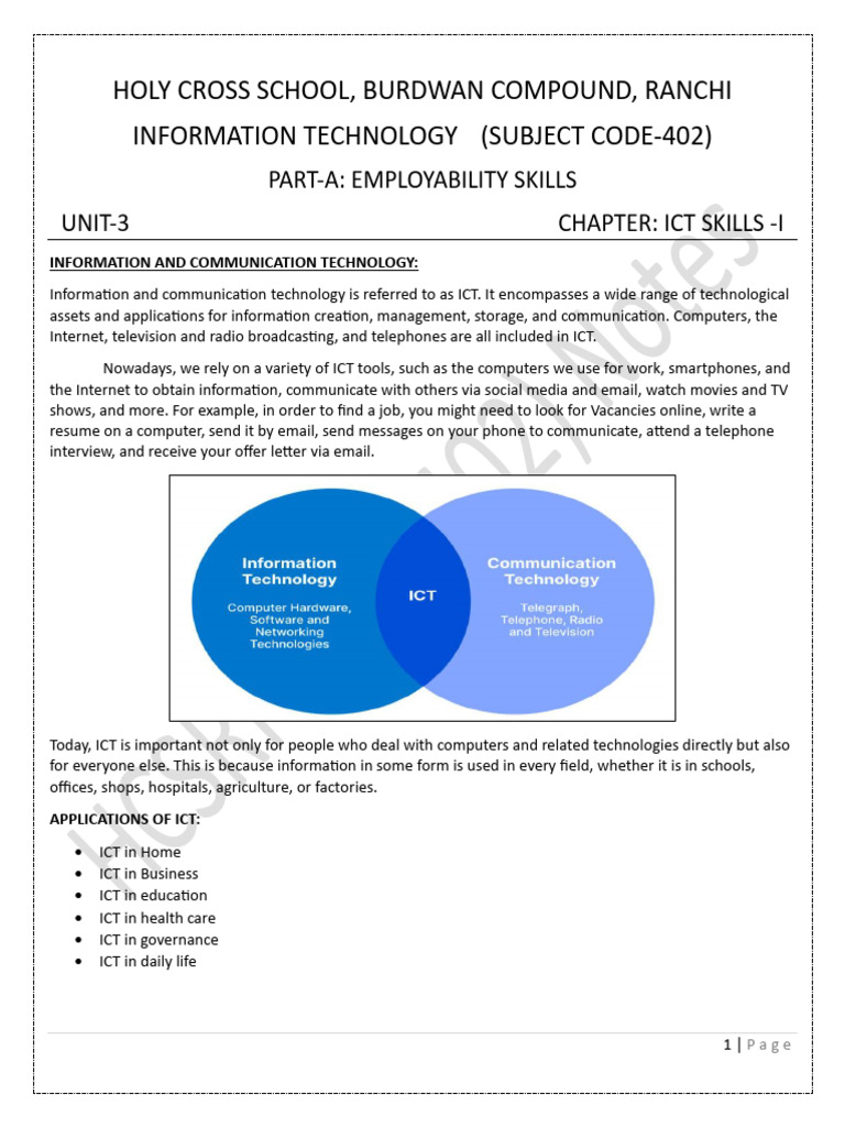 ICT Skills and Applications Overview | PDF | Operating System ...
