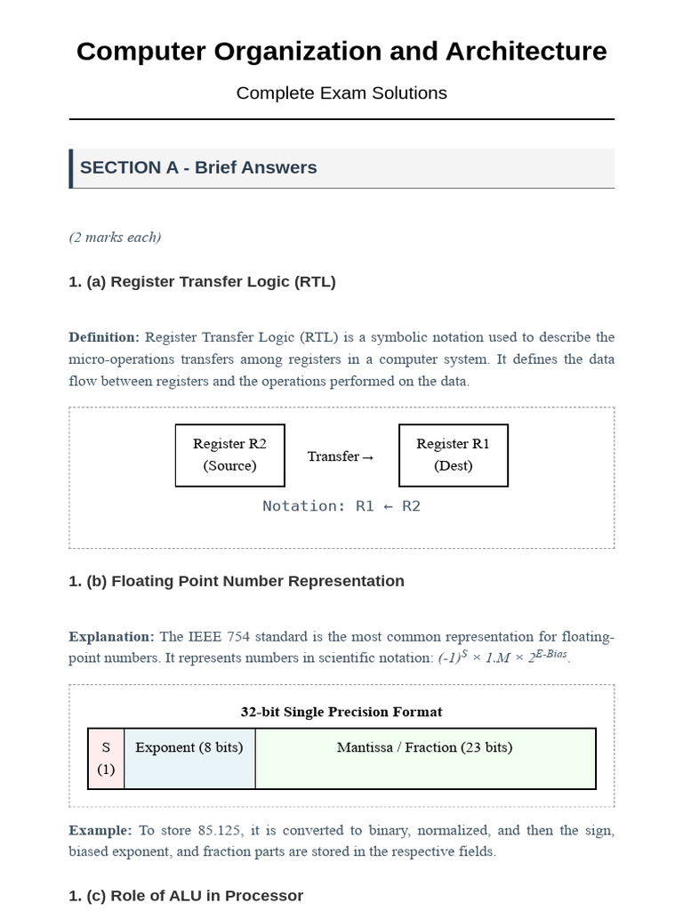 Computer Architecture Exam Solutions | PDF | Random Access Memory ...