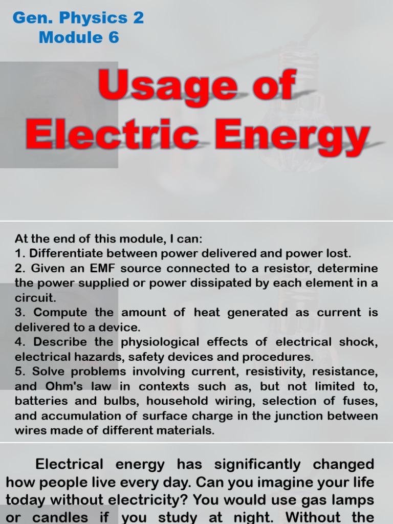 Q3 Gen. Physics 2 Module 6 Usage of Electric Energy | PDF | Electric ...