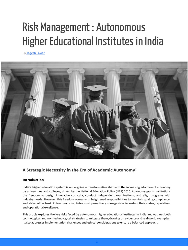 Risk Management Autonomous Higher Educational Institutes in India | PDF ...