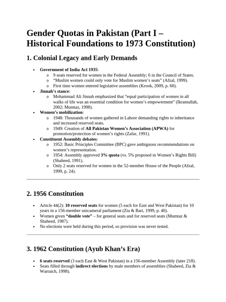 Historical Gender Quotas in Pakistan | PDF | Parliament Of Pakistan ...