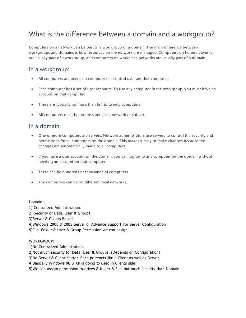 Diff Bw Workgroup and Domain | Scalability | Computer Network