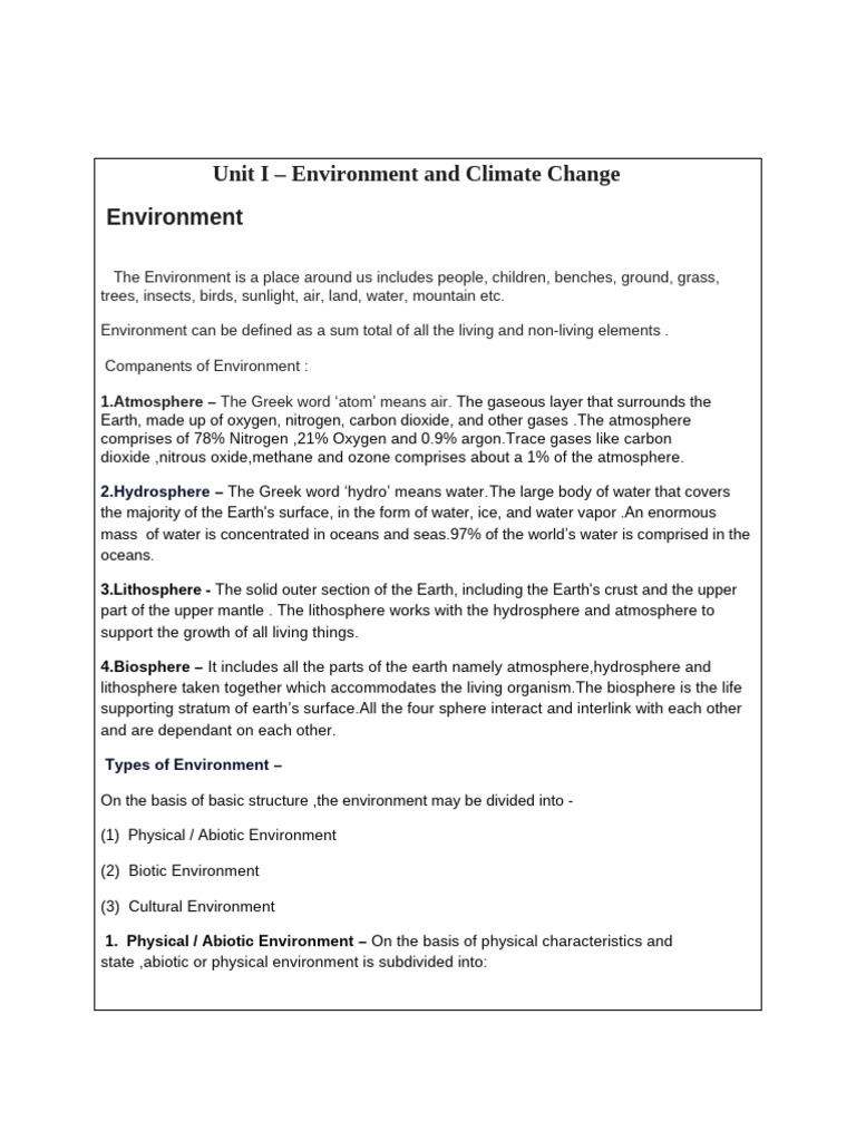 Topic 1 Environment and climate change | PDF | Natural Environment ...