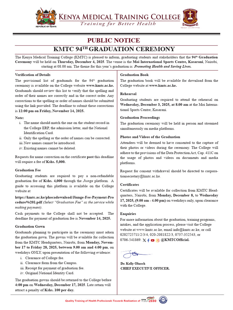 KMTC 94th Graduation Ceremony Details | PDF