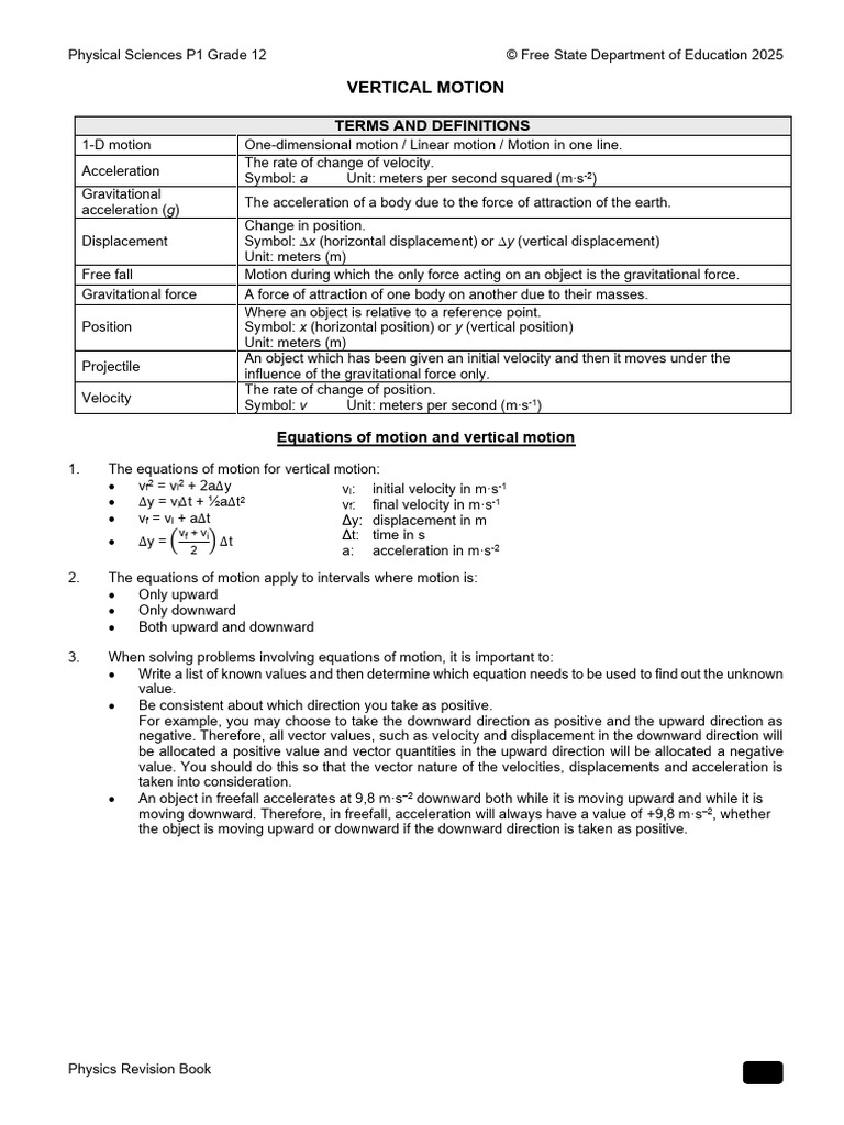 Grade 12 Vertical Motion Physics Guide | PDF | Force | Acceleration