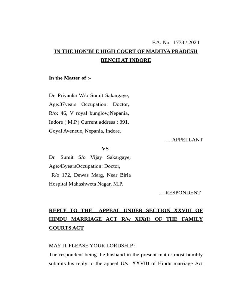 F.a Sumit_priyanka Sample Draft | PDF | Child Custody | Appeal