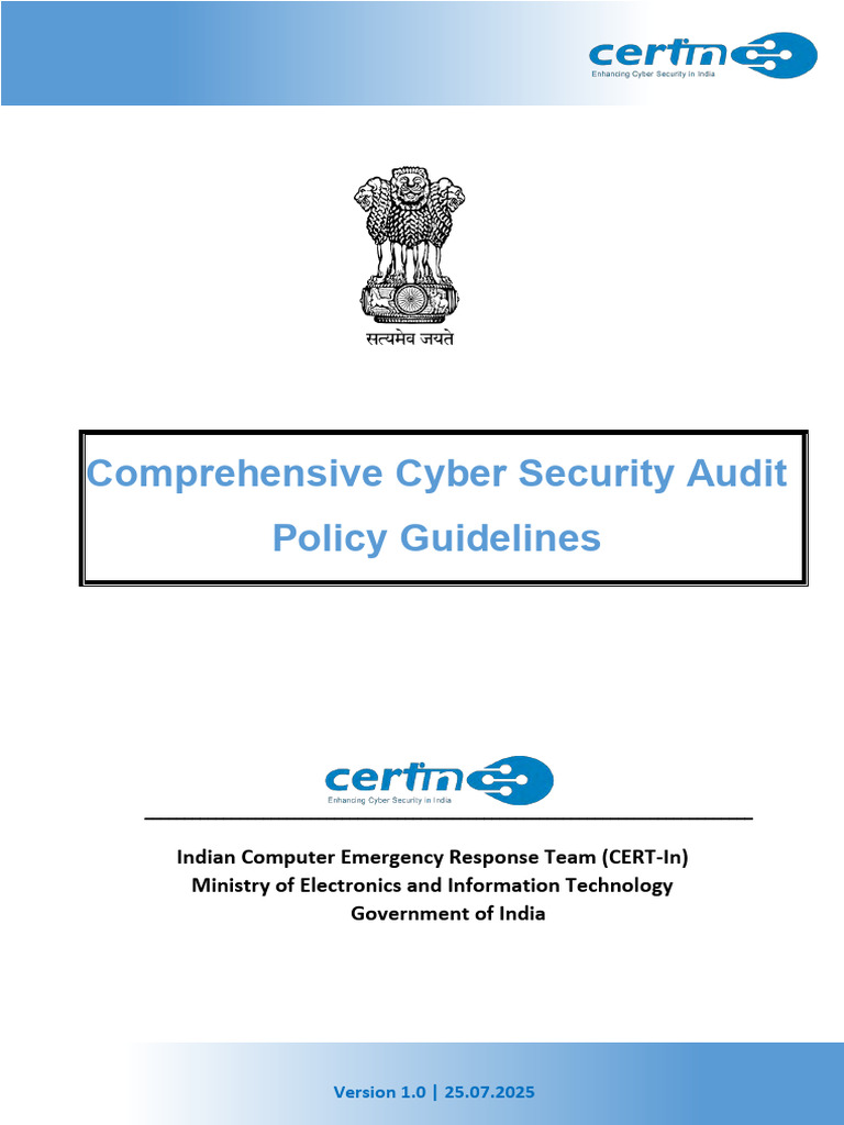 Cert-In Guidelines for Comprehensive Cyber Security Audit Policy Guidelines | PDF | Computer ...