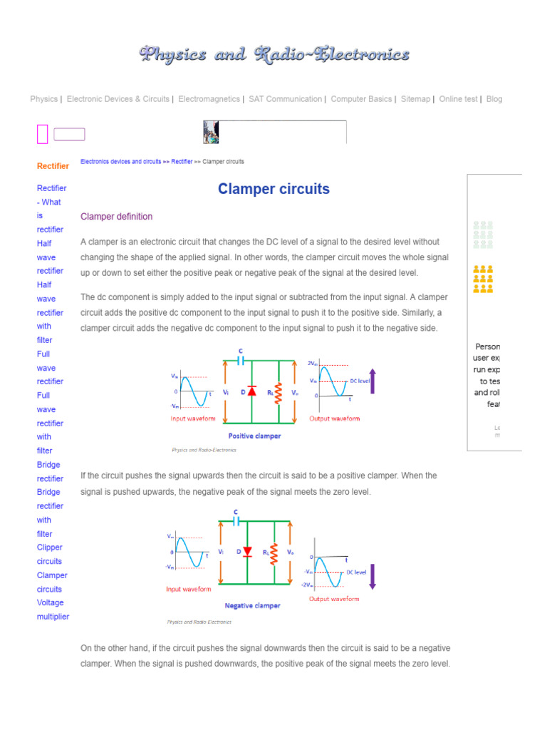 Clamper Circuits - Positive Clamper, Negative Clamper and Biased Clamper 1 | PDF | Diode ...