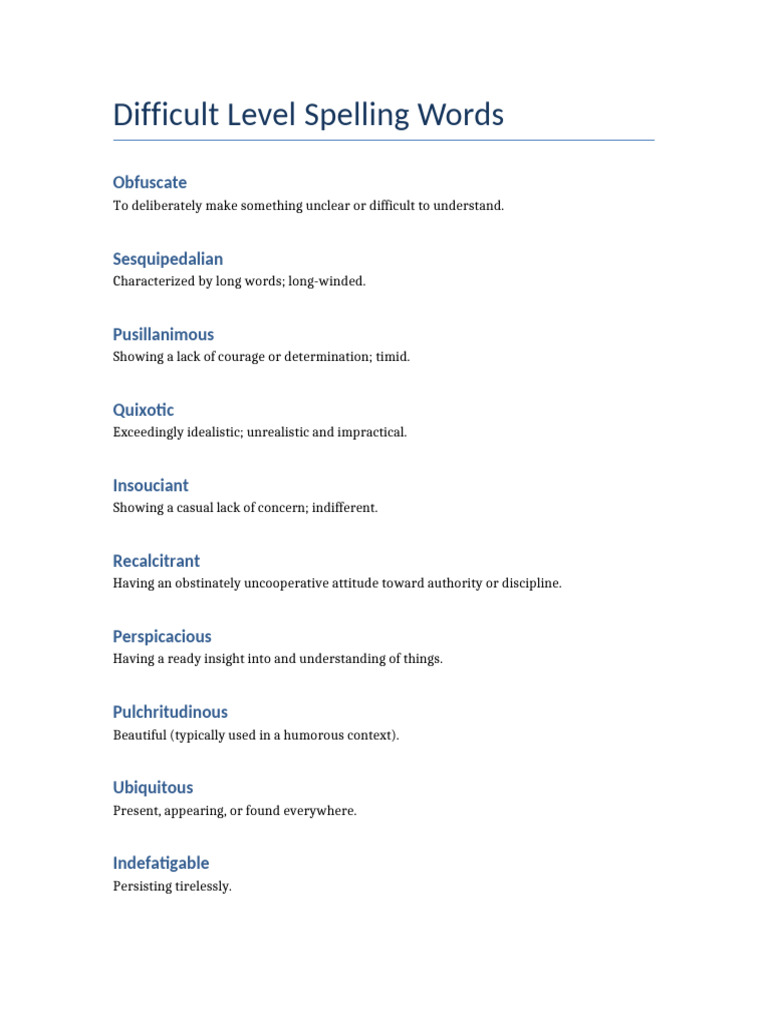 Difficult Spelling Words | PDF