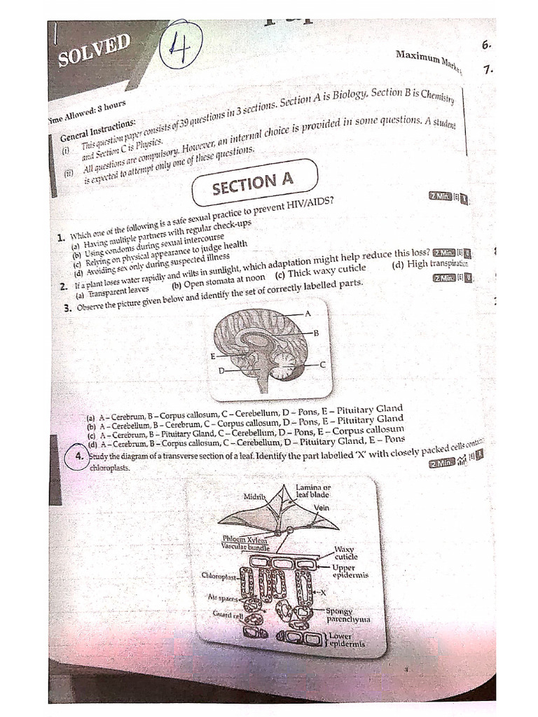 BIO Sample Question Paper 4 | PDF